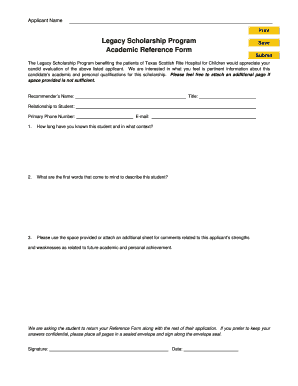 Fillable Online tsrhc Legacy Scholarship Program Academic Reference ...
