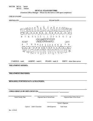 Fillable Online DENTAL EXAM RECORD Fax Email Print - pdfFiller
