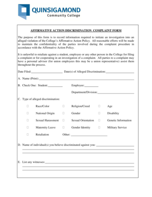 Fillable Online qcc AFFIRMATIVE ACTION DISCRIMINATION COMPLAINT FORM The ... - qcc Fax Email ...