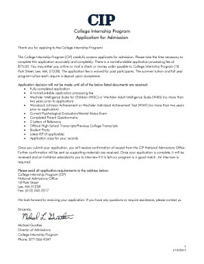 Fillable Online cipworldwide Thank you for applying to the College Internship Program ...