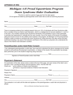 Fillable Online Down Syndrome Rider Evaluation - Michigan State ...