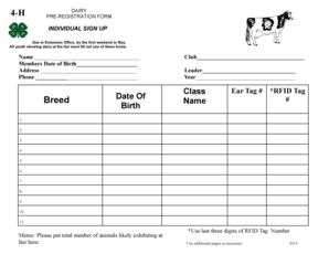 Fillable Online Dairy Pre-registration Form Fax Email Print - pdfFiller