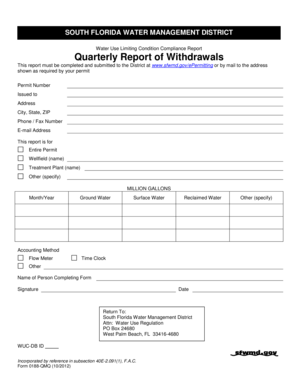 Fillable Online sfwmd Quarterly Report of Withdrawals - South Florida ...