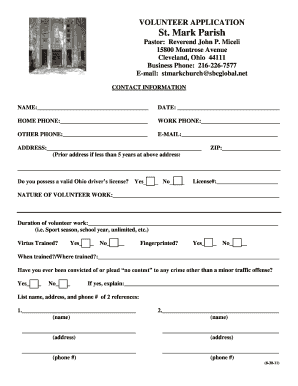 Fillable Online Volunteer Application - St. Mark Church Fax Email Print ...