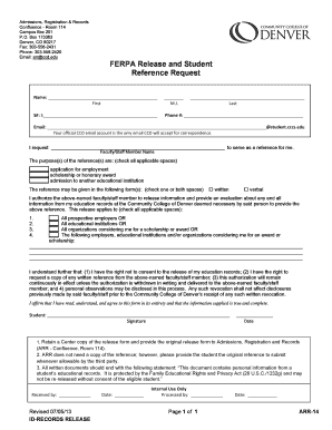 Fillable Online ccd FERPA Release & Student Reference Request Form ...