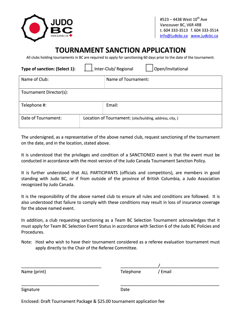 Fillable Online Appendix P Tournament Sanction Application Form - Judo ...