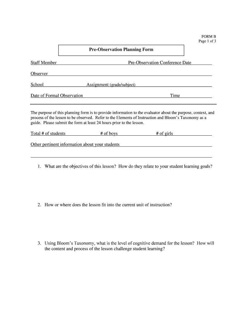 Fillable Online darien k12 ct Staff Member Pre-Observation Conference ...