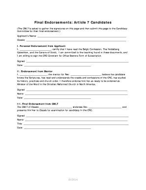 Fillable Online crcna Final Endorsements - Christian Reformed Church ...