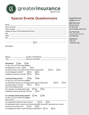 Fillable Online Special Events Questionnaire Fax Email Print - pdfFiller