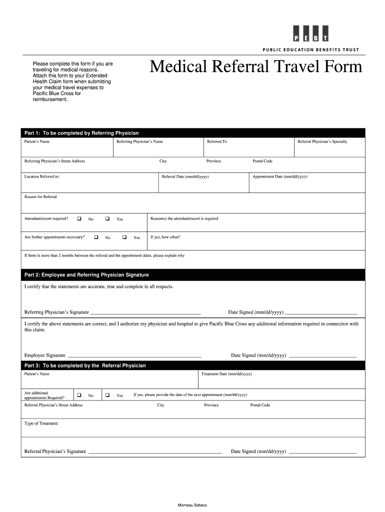 Fillable Online Medical Referral Travel Form (PDF) Fax Email Print ...