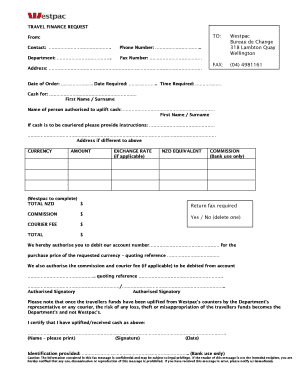 Fillable Online Download a Travel Finance Request form - Westpac Fax ...