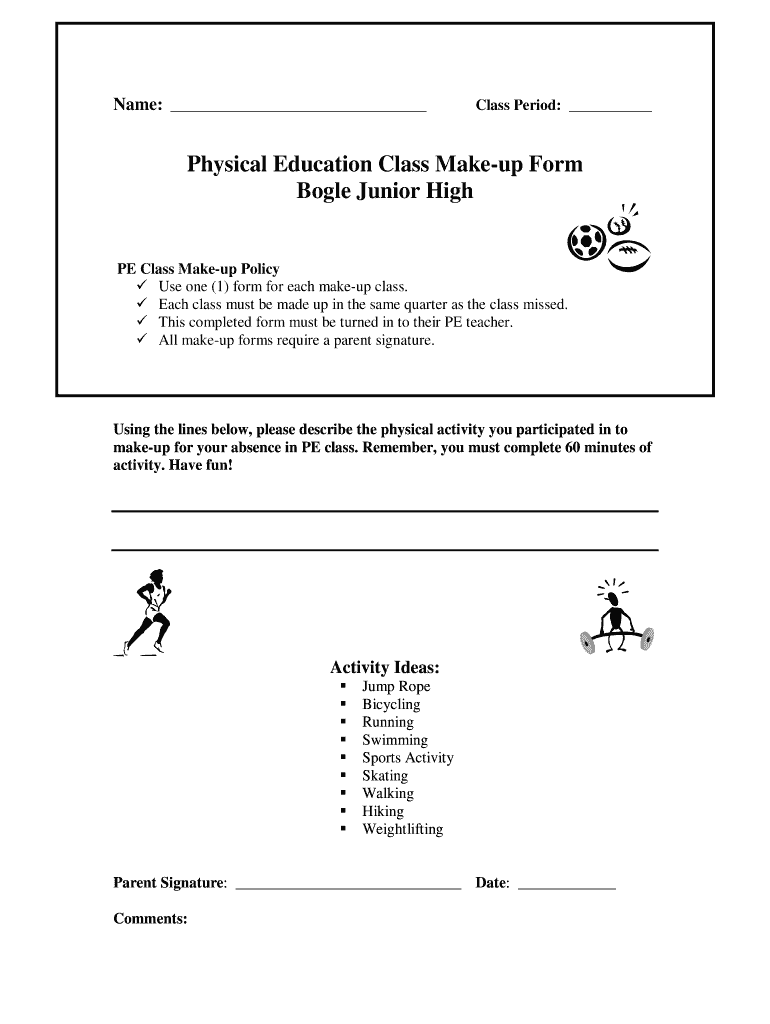 Fillable Online mychandlerschools Physical Education Class Make-up Form ...