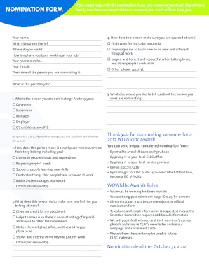 Fillable Online WOW RECOGNITION AWARDS Fax Email Print - pdfFiller