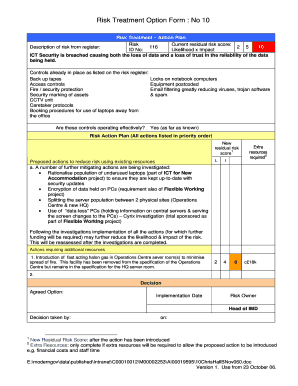 Fillable Online Risk Treatment Option Form : No 10 Fax Email Print ...