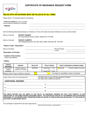 Fillable Online Certificate of Insurance Form - Hockey Alberta Fax ...