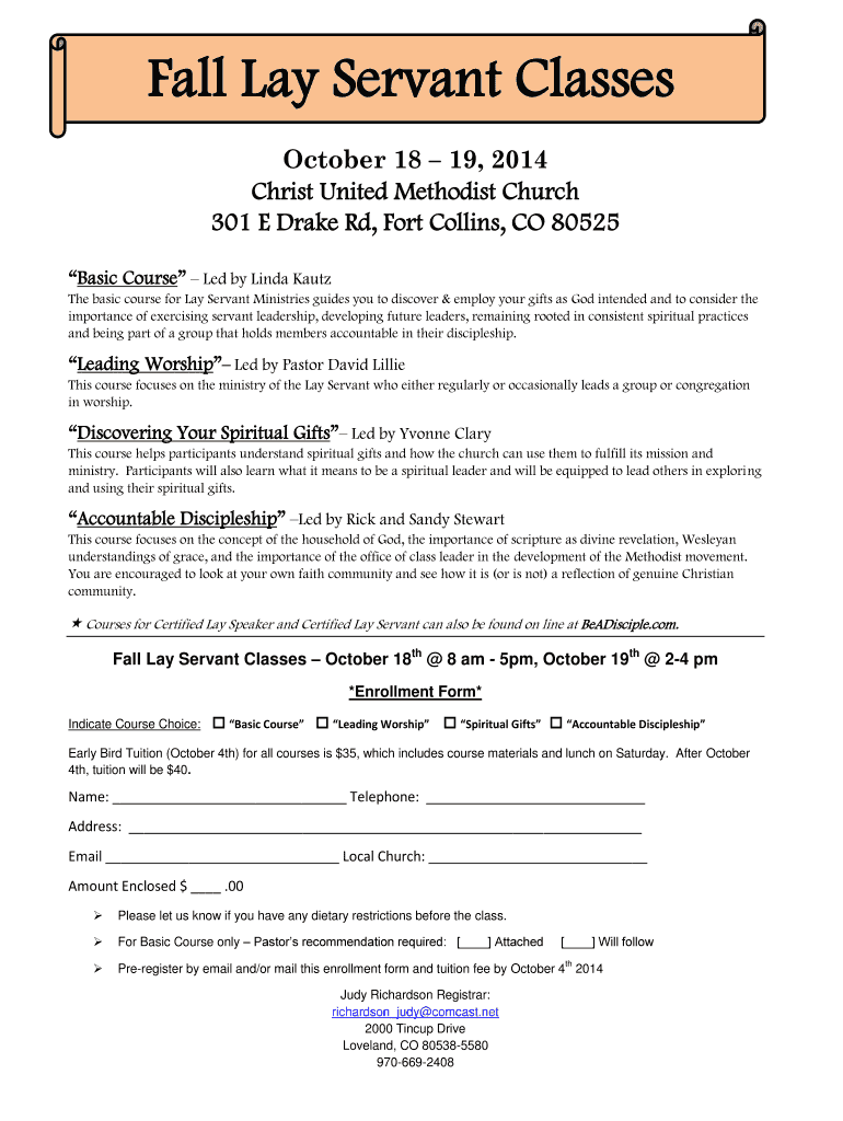 Fillable Online rmcumc Fall Lay Servant Classes - rmcumc Fax Email ...