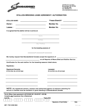 Fillable Online Stallion Breeding Lease - Standardbred Canada Fax Email ...