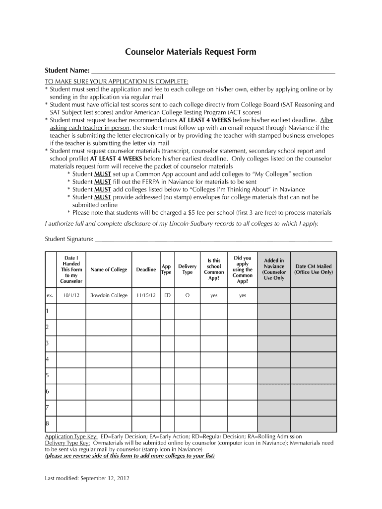 Fillable Online Counselor Materials Request Form Fax Email Print ...