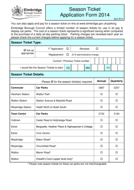 Fillable Online elmbridge gov Season Ticket Application Form 2014 ...