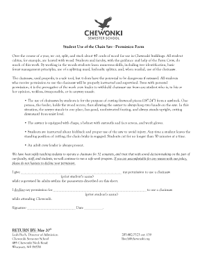 Fillable Online chewonki Chainsaw Permission Form - chewonki Fax Email ...