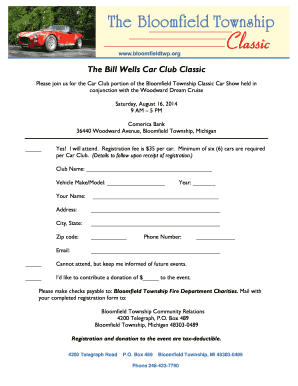 Fillable Online bloomfieldtwp Bloomfield Township Classic Car Show Car ...