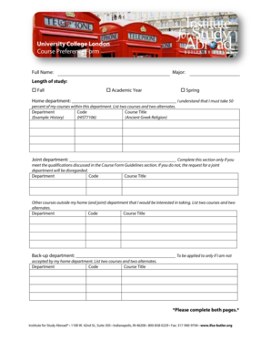Fillable Online ifsa-butler Course Preference Form - Institute for ...
