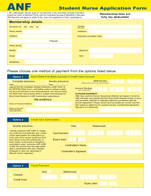 Fillable Online anfiuwp org Student Nurse Application Form - Australian ...