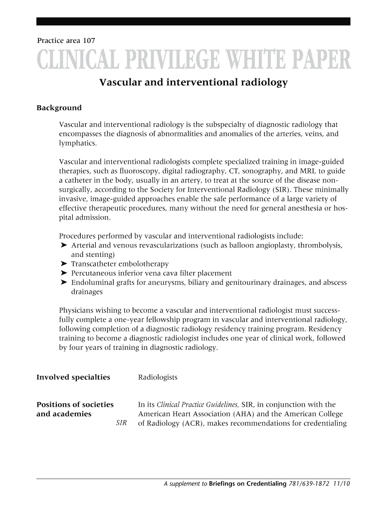 Fillable Online Vascular and interventional radiology - HCPro Fax Email ...