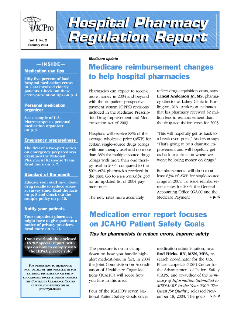 Fillable Online Hospital Pharmacy Regulation Report Hospital Pharmacy ...