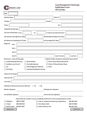 Fillable Online Case Management Discharge Fax Email Print - pdfFiller