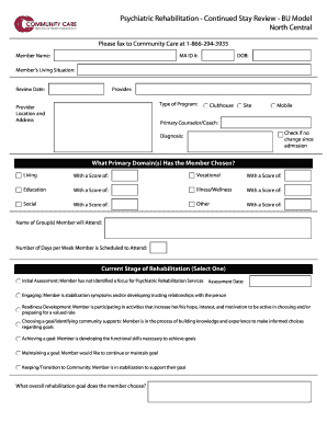 Fillable Online Psychiatric Rehabilitation - Continued Stay Review - BU ...