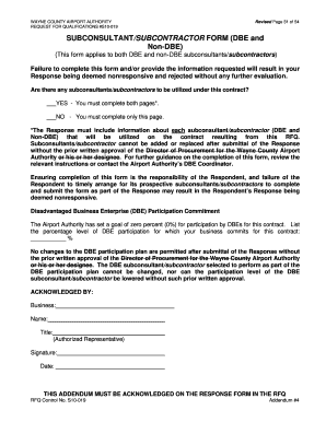 Fillable Online SUBCONSULTANT/SUBCONTRACTOR FORM (DBE ... - MITN.info ...