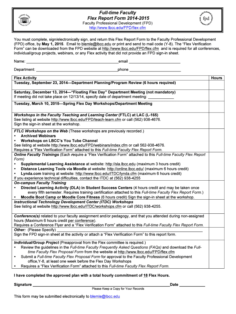 Fillable Online lbcc Full-time Faculty Flex Report Form 2014-2015 Fax Email Print - pdfFiller