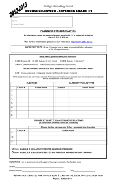 Fillable Online Stelly s Secondary School COURSE SELECTION ENTERING ...