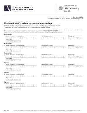 Fillable Online Declaration form - Anglovaal Group Medical Scheme Fax ...