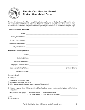 Fillable Online flcertificationboard Florida Certification Board Ethical Complaint Process ...