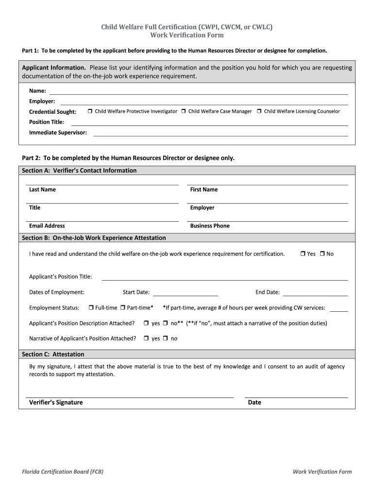 Fillable Online flcertificationboard Child Welfare Full Certification ...
