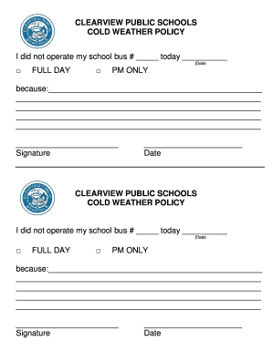Fillable Online Cold weather policy form Fax Email Print - pdfFiller