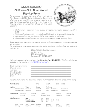 Fillable Online 2004 Specialty California Gold Rush Award Sign-Up Form ...