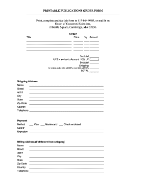 Fillable Online ucsusa PRINTABLE PUBLICATIONS ORDER FORM Print, complete and fax ... - ucsusa ...