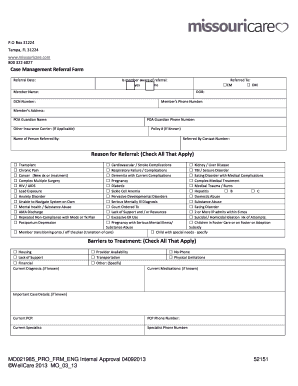 Fillable Online Case Management Referral Form - Missouri Care Fax Email ...