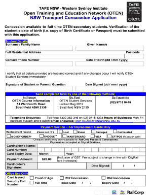 Fillable Online oten edu Concession Application Form v3 - Oten - oten ...