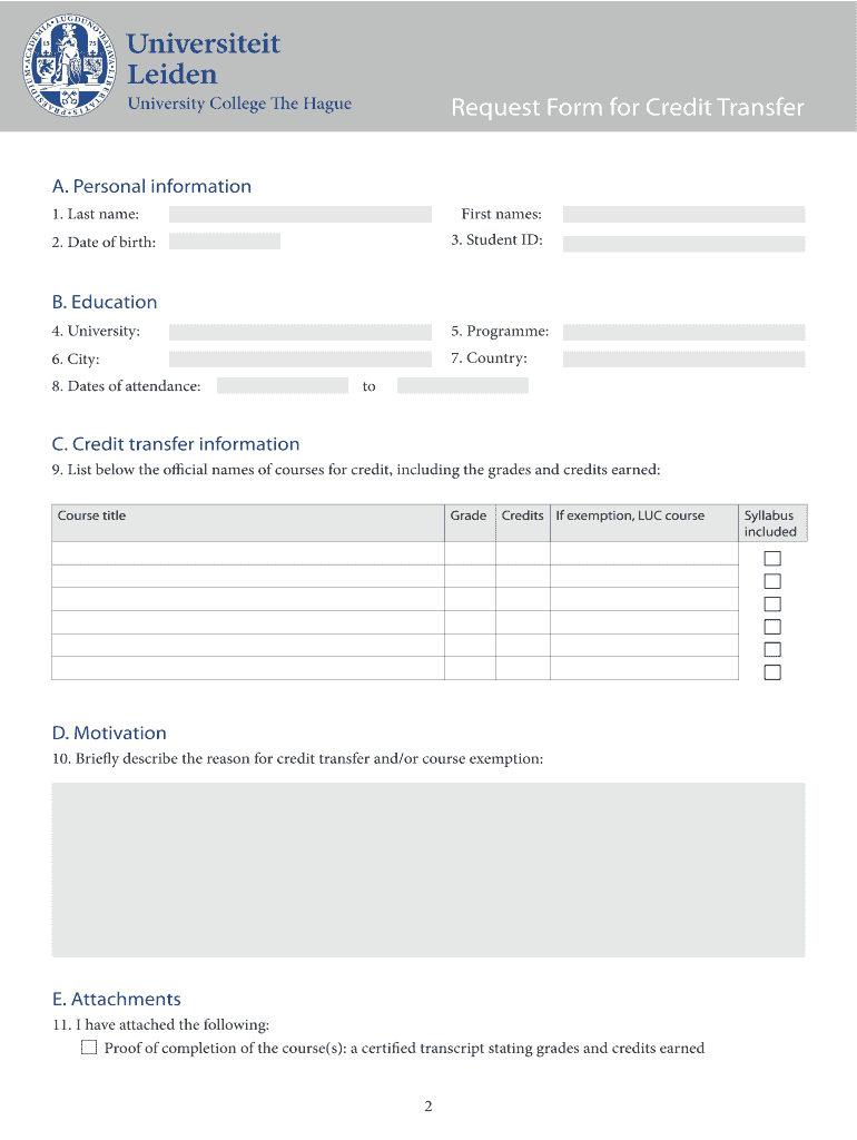 Fillable Online media leidenuniv Instructions for Credit Transfer Fax ...