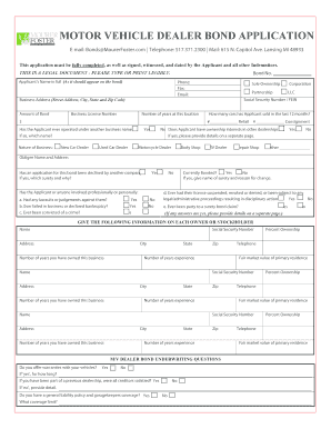 Fillable Online MOTOR VEHICLE DEALER BOND APPLICATION - Mourer-Foster ...