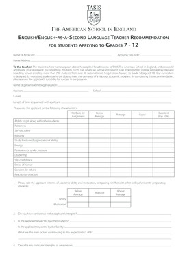 Fillable Online Download the English/ESL Teacher Recommendation Form in ...