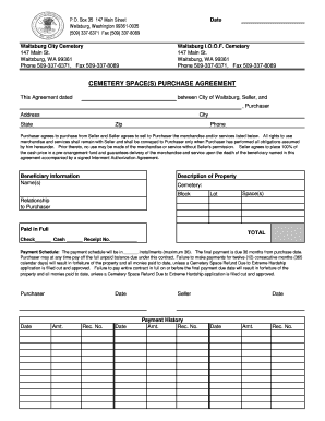 Fillable Online Cemetery Space Purchase Agreement - City of Waitsburg ...