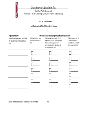 Fillable Online EITC checklist - Brangham amp Associates Fax Email ...