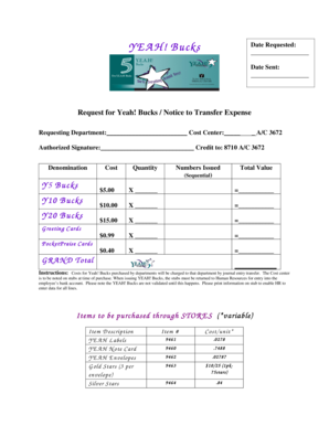 Fillable Online recognition 9. YEAH! Buck Department Purchase Form ...