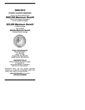 Fillable Online 2009-2010 $500,000 Maximum Benefit $25,000 Maximum ...