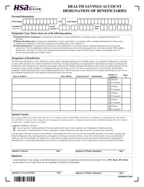 Fillable Online HSA Bank Beneficiary Designation - Turner Agency Fax ...